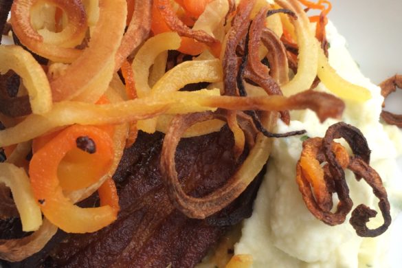 Crispy Sea Bass & Crispy Spuds with Chimichurri Sauce - thewonkyspatula.com