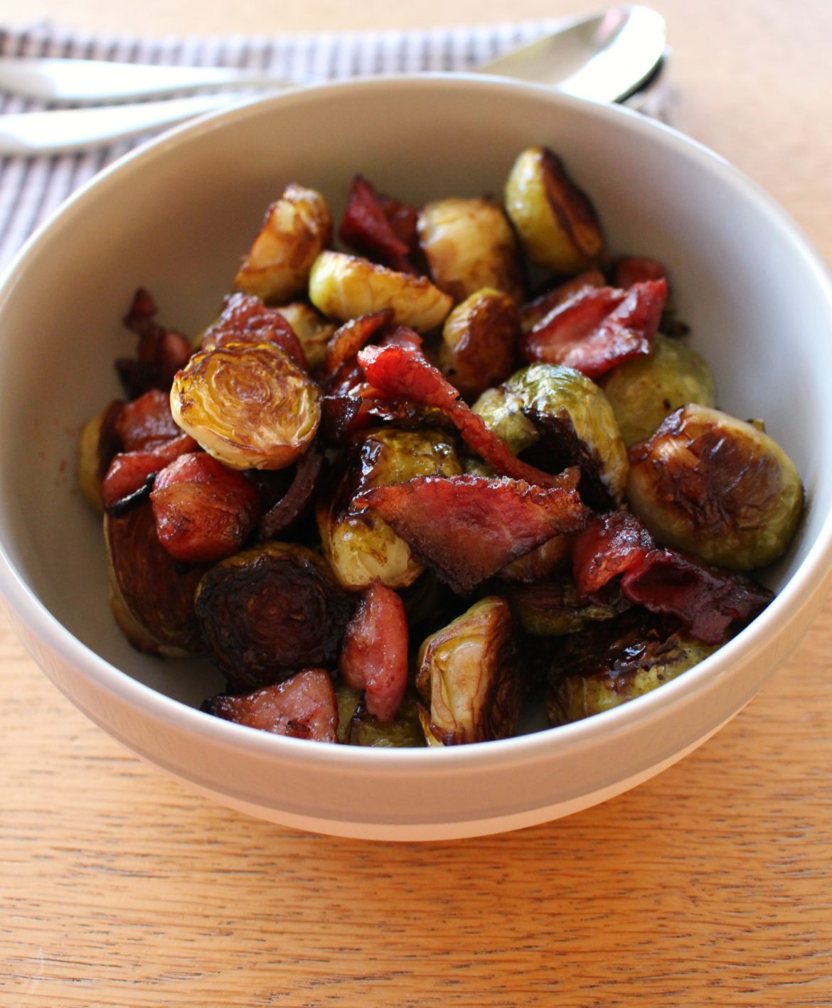 Balsamic and Bacon Baked Sprouts - thewonkyspatula.com