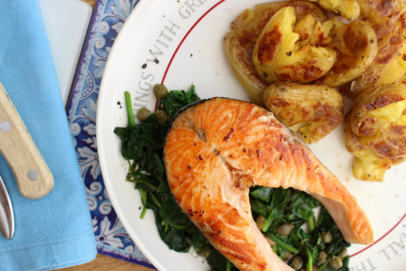 Crispy Sea Bass & Crispy Spuds with Chimichurri Sauce - thewonkyspatula.com