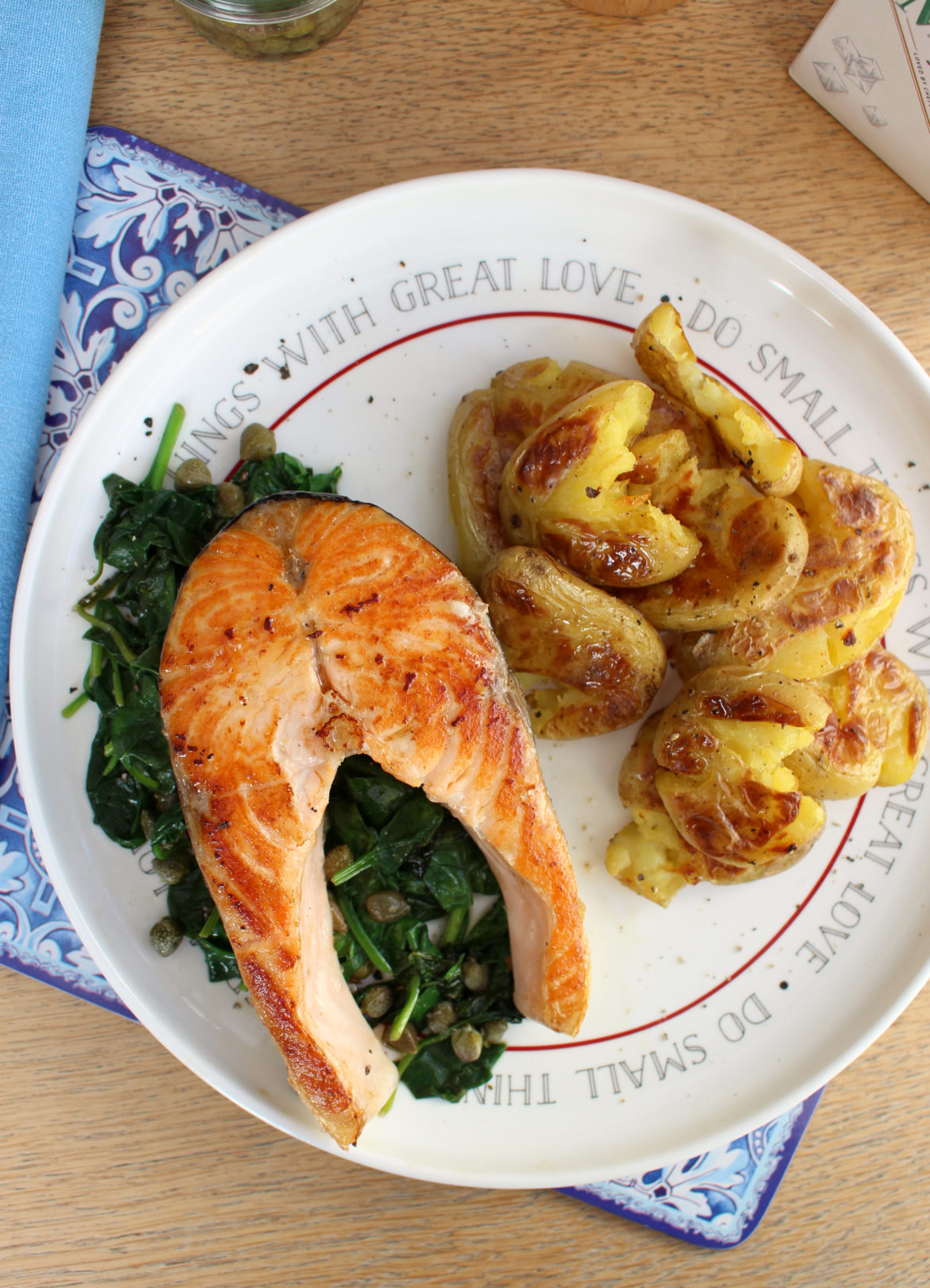 Pan-Fried Salmon with Smashed Spuds - thewonkyspatula.com